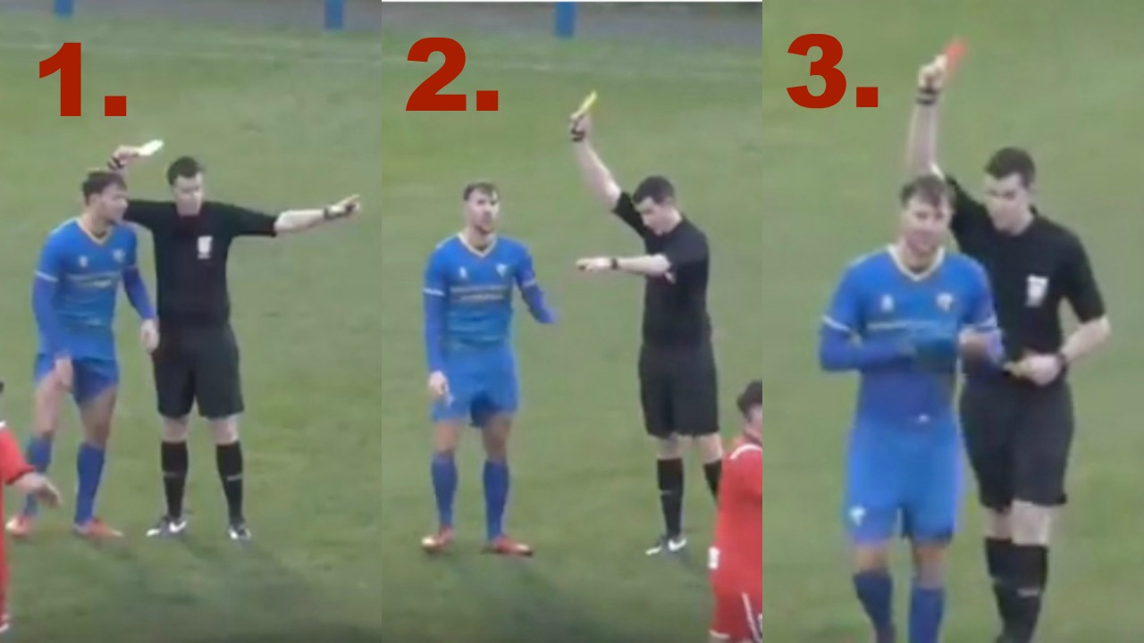 Player Sent Off After Receiving Three Cards In The Same Passage Of Play
