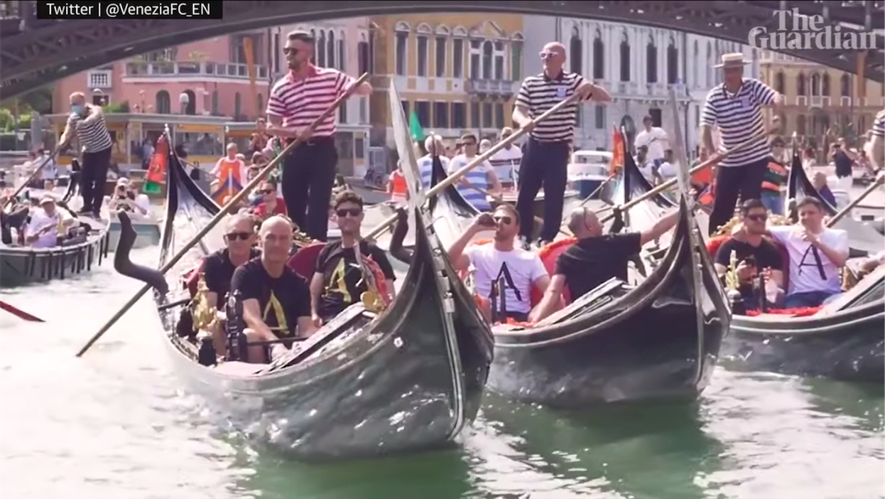 Venice Celebrates Venezia FC's Promotion To Serie A On Waterways