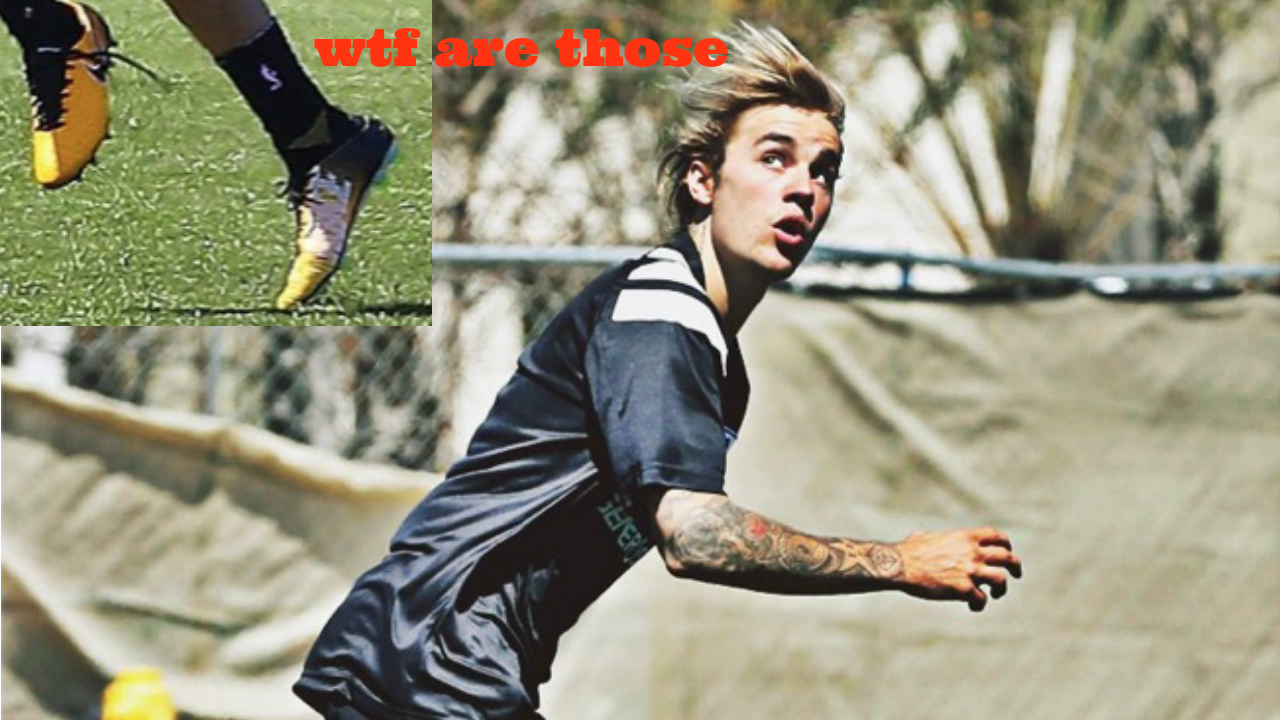 Justin Bieber Playing Soccer While Wearing Two Different Nike Cleats Justin Bieber Playing Soccer While Wearing Two Different Nike Cleats