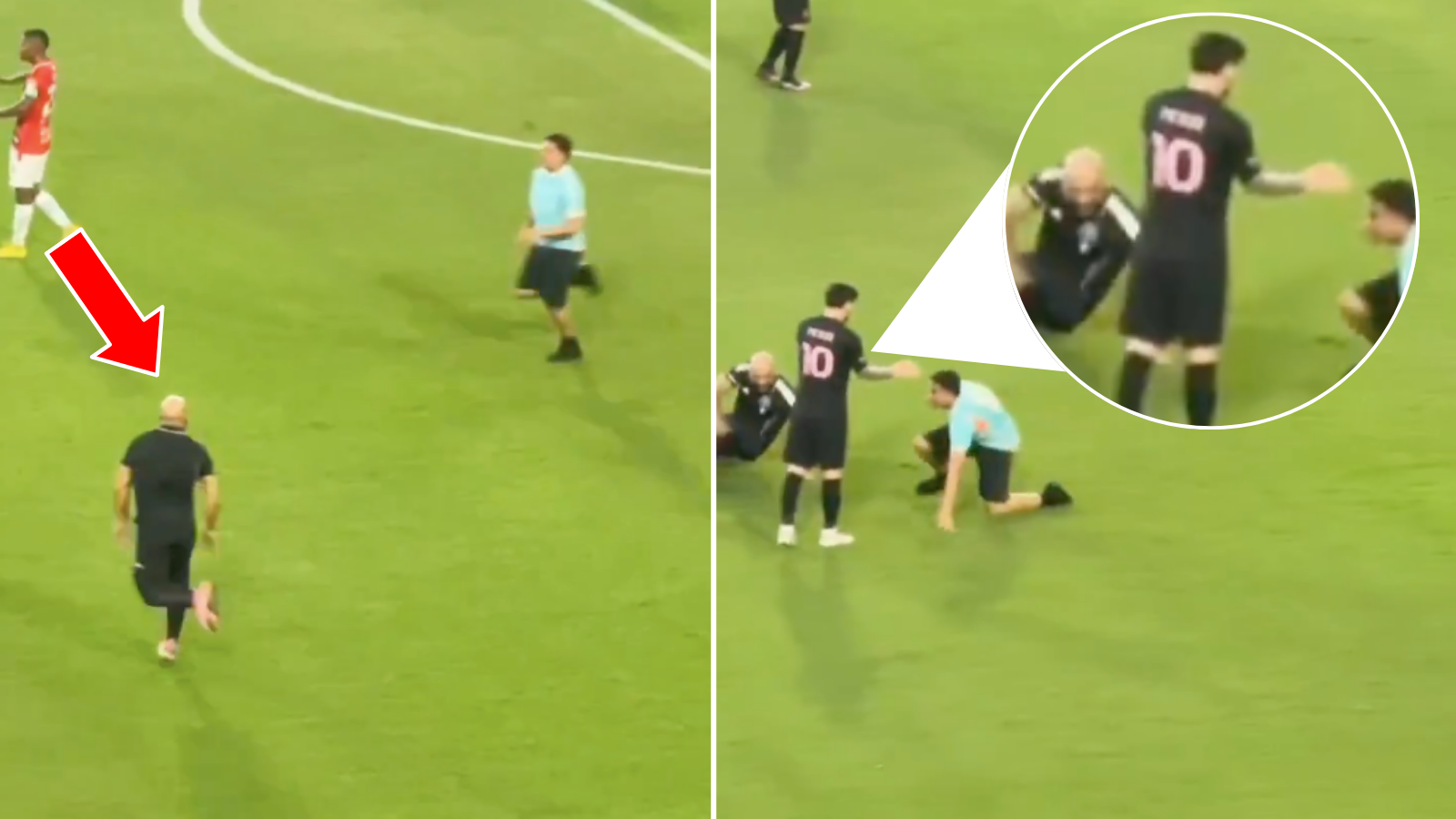 Viral: Lionel Messi bodyguard 'defeated' by pitch invader in preseason ...