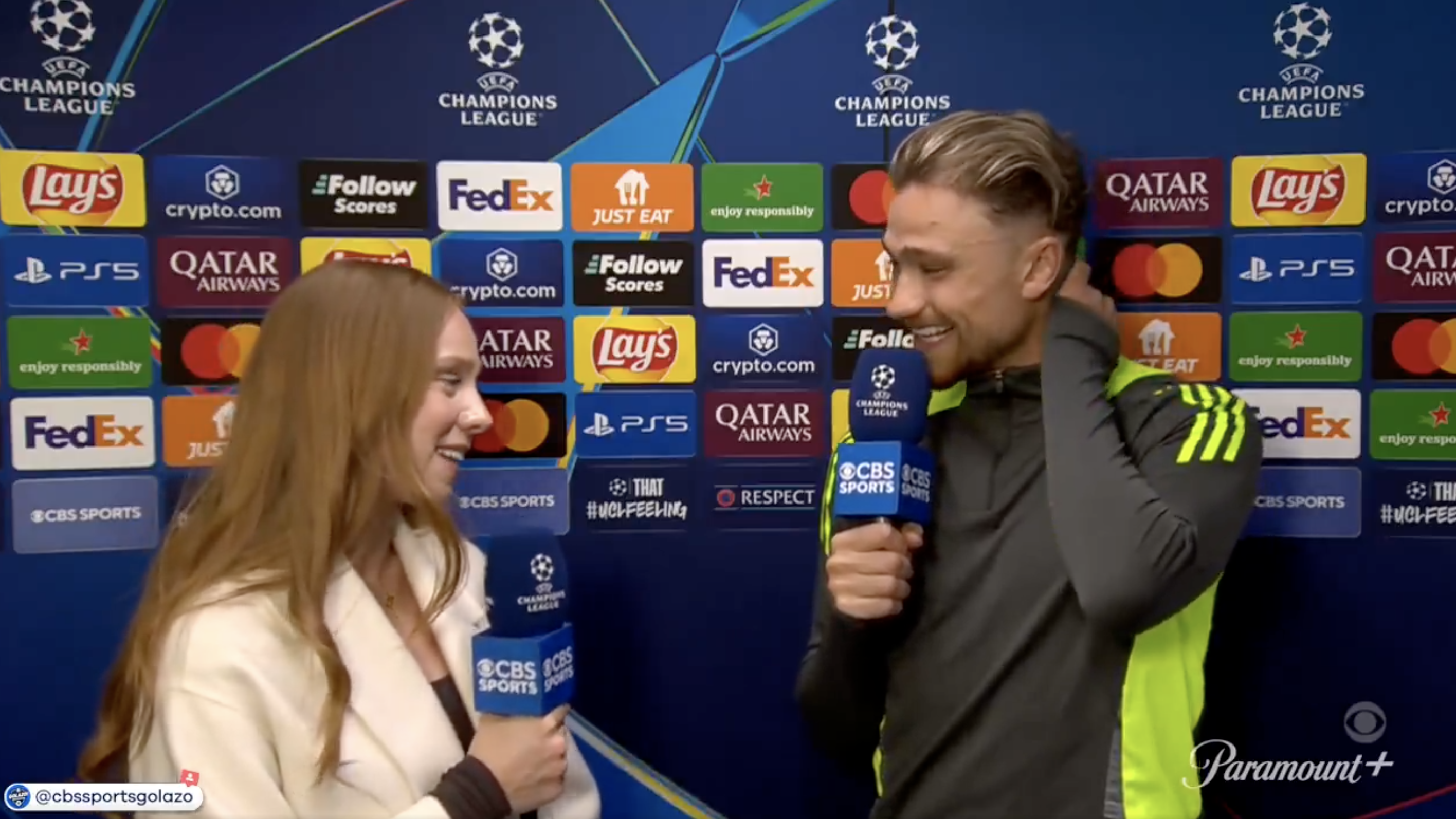 Watch: Matty Cash interview with his sister after PSG game