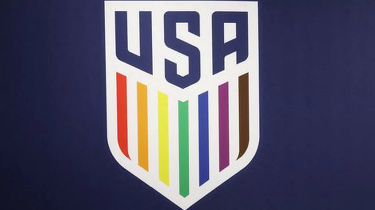 Rainbow-themed U.S. Soccer logo adorns World Cup facility