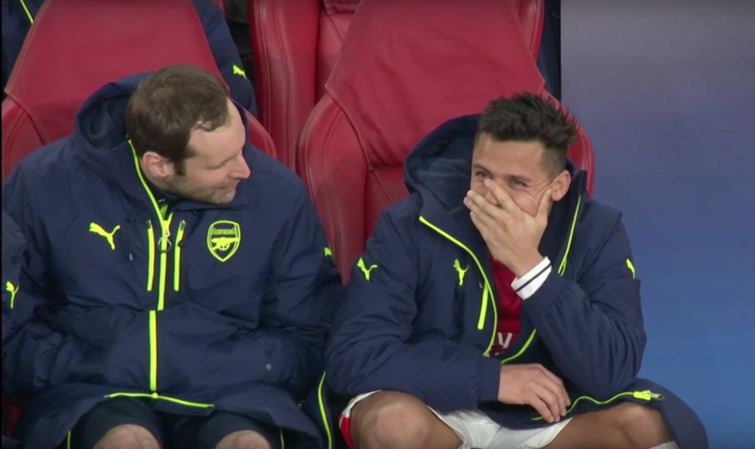 Alexis Sanchez laughs as Bayern Munich scores their 5th goal against ...